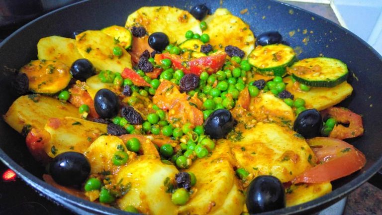Tajine de verduras y guisantes fácil, rápido y sano